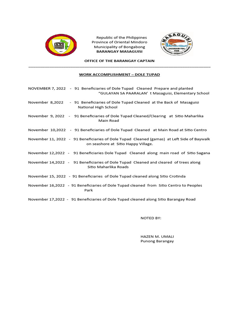 Accomplishment -Dole Tupad | PDF