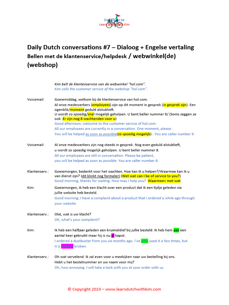 Daily Dutch Conversations #7 - de Helpdesk - Engelse Vertaling | PDF