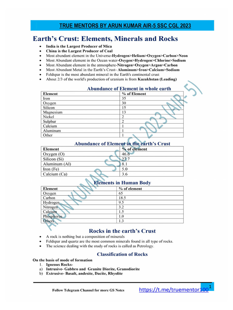 Rocks & Minerals Notes by Arun | PDF