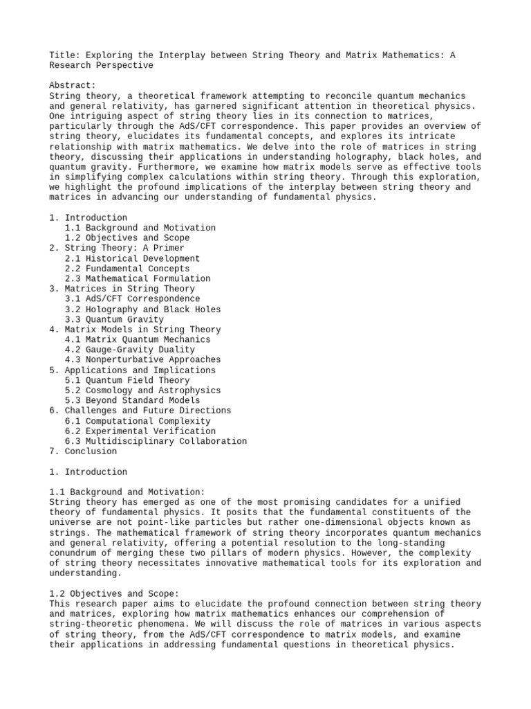 Exploring The Interplay Between String Theory And Matrix Mathematics Pdf String Theory