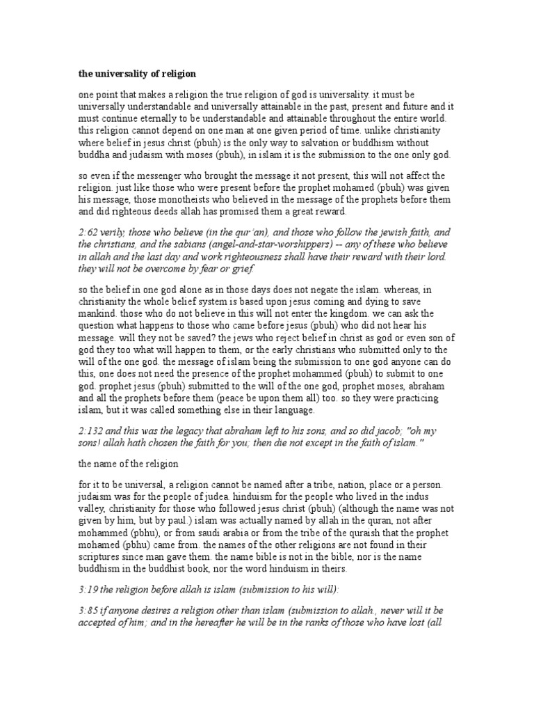Universality of Religion | PDF | Allah | Monotheism