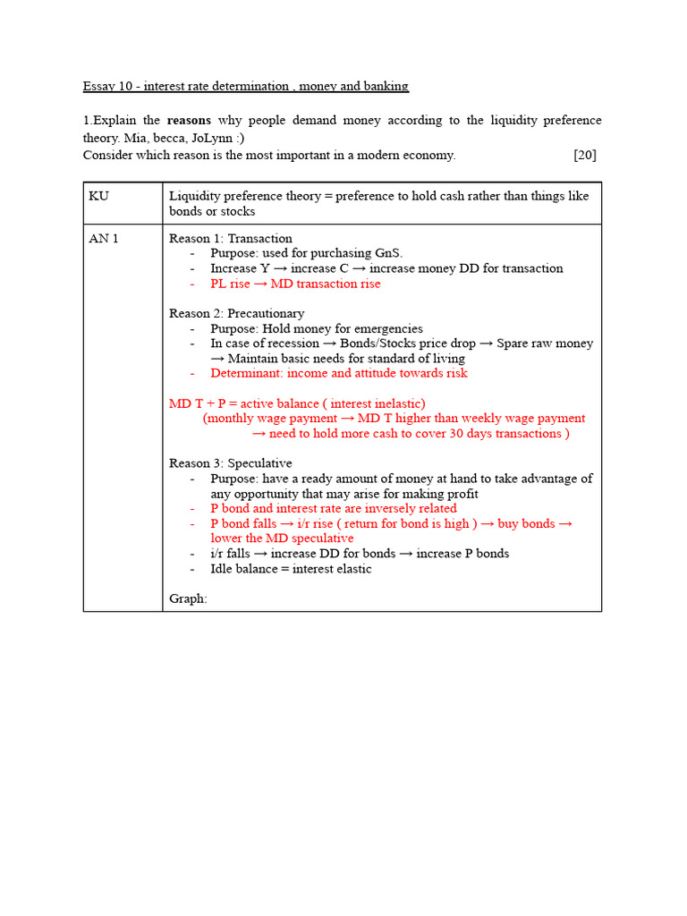 Essay 10 - Interest Rate Determination, Money and Banking | PDF ...
