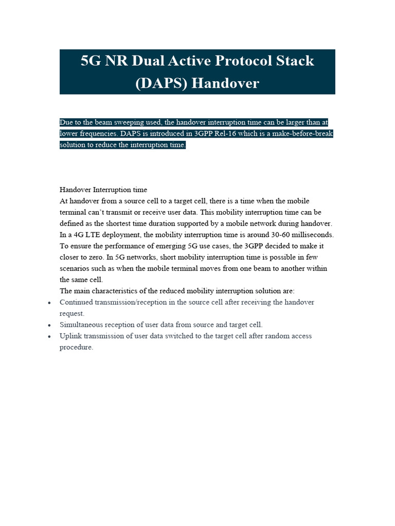 5g Nr Dual Active Protocol Stack Daps Pdf Cellular Network Computer Science