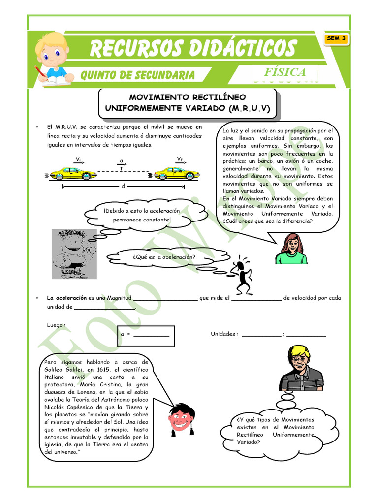 3 Movimiento Rectilíneo Uniformemente Variado MRUV 1 | PDF | Velocidad | Aceleración