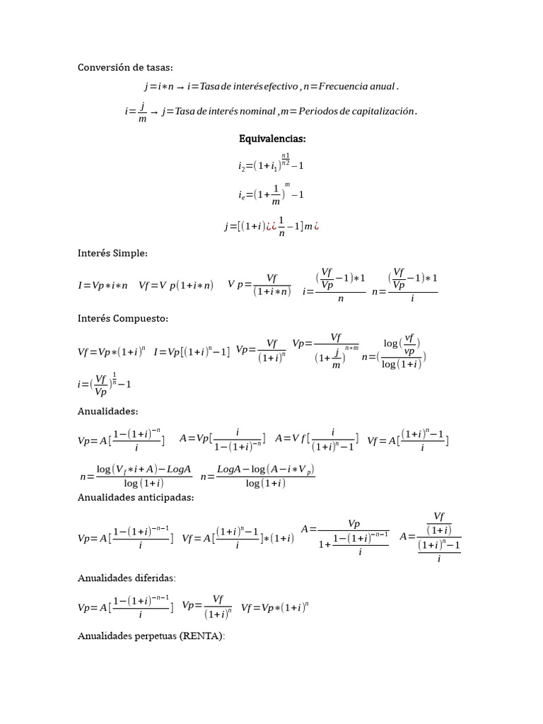 Formulas Matfin | PDF | Métodos y materiales de enseñanza