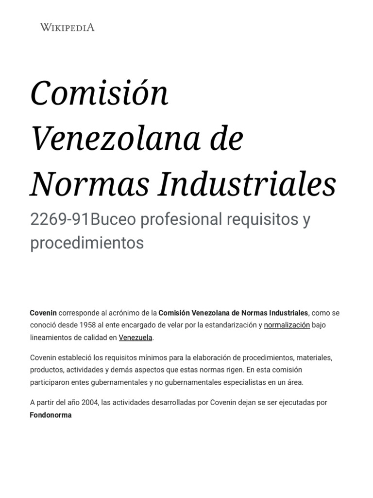 Normativa Covenin en Venezuela: Historia y Función | PDF | Higiene ...