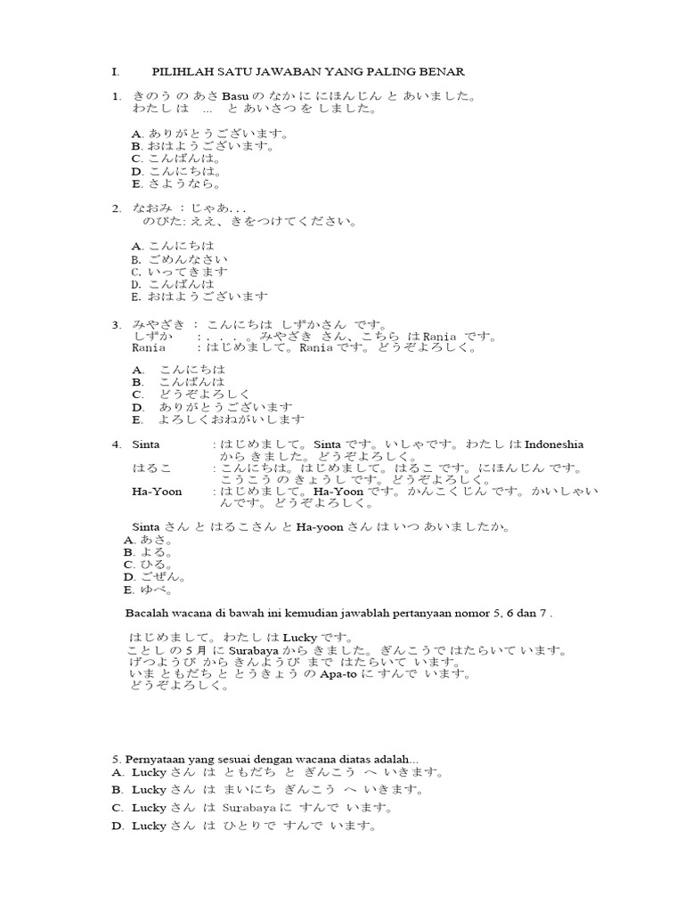 Soal soal bahasa jepang | PDF