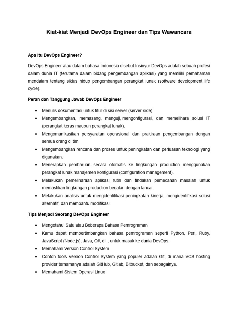 Kiat-Kiat Menjadi DevOps Engineer Dan Tips Wawancara | PDF