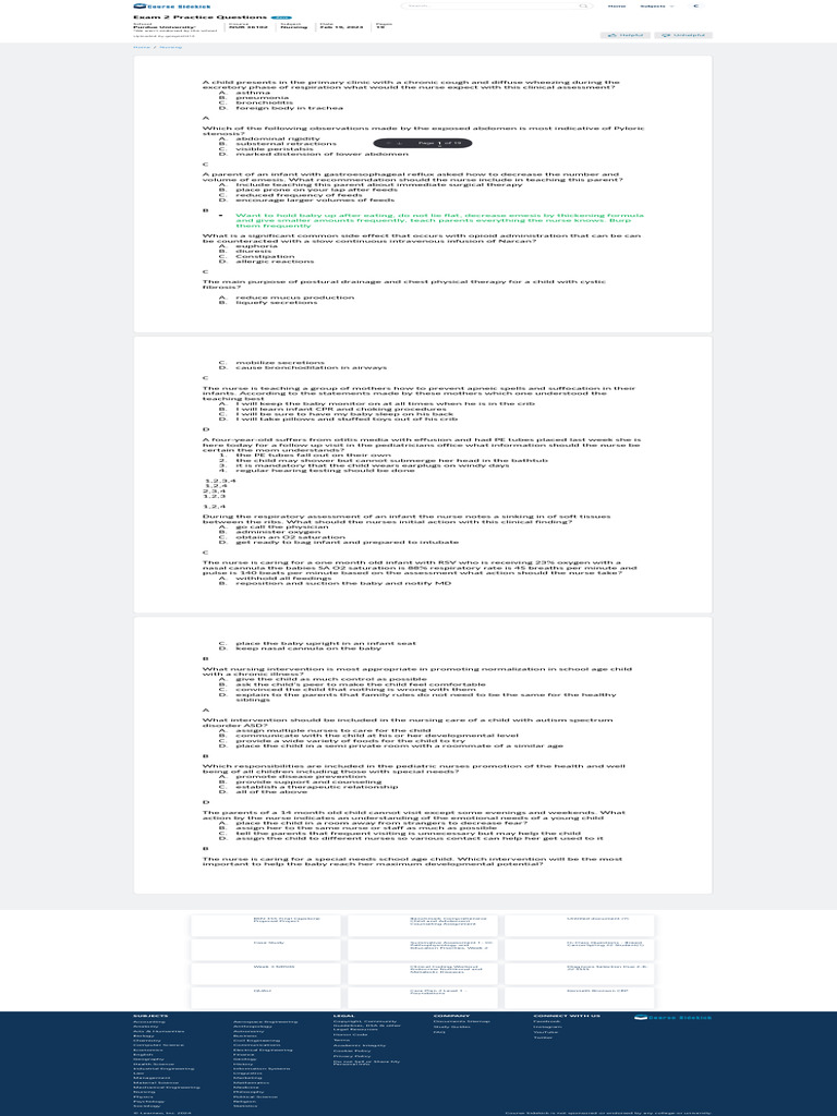 Exam 2 Practice Questions (Docx) - Course Sidekick | PDF | Science | Nursing