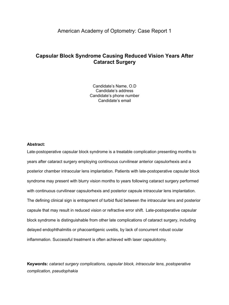 Sample Case Report 1 | PDF | Cataract | Human Eye