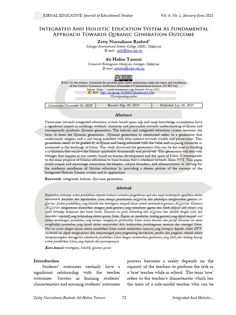 Integrated and Holistic Education System As Fundam | PDF | Quran | Islam
