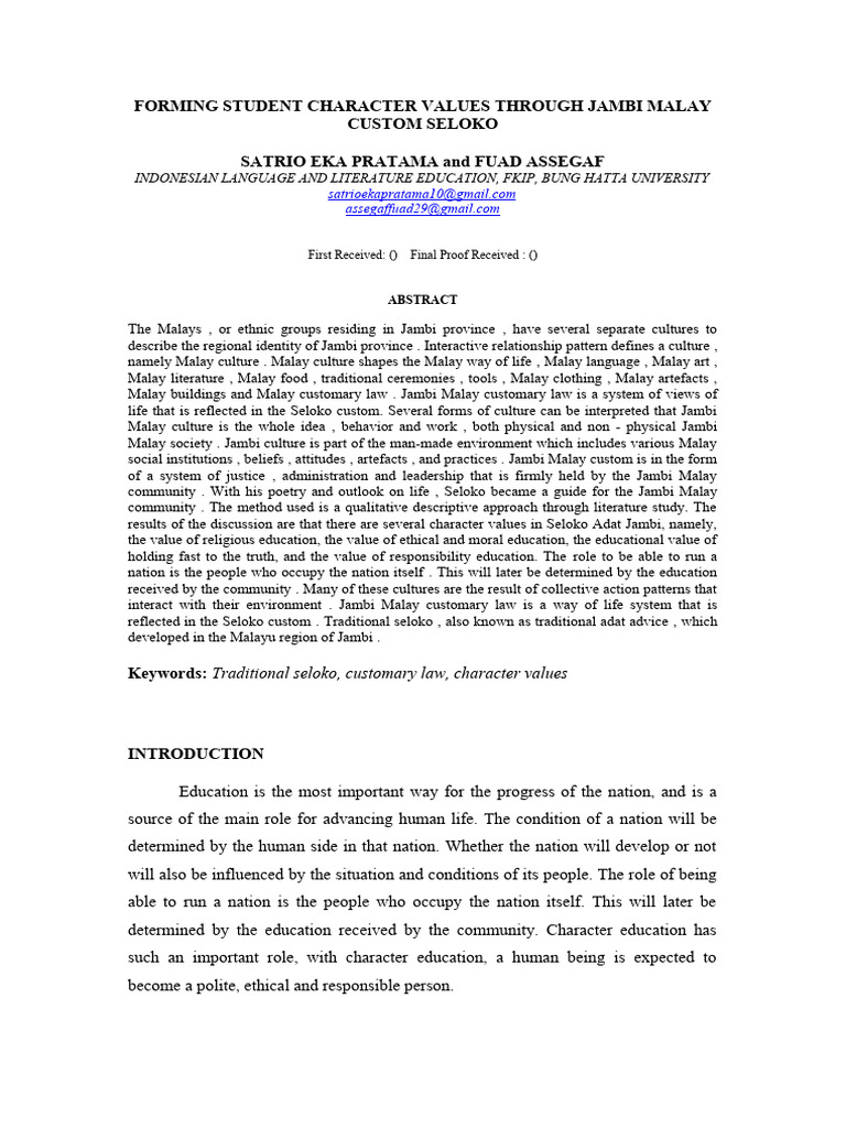 Character Values in Jambi Malay Seloko | PDF | Data | Proverb