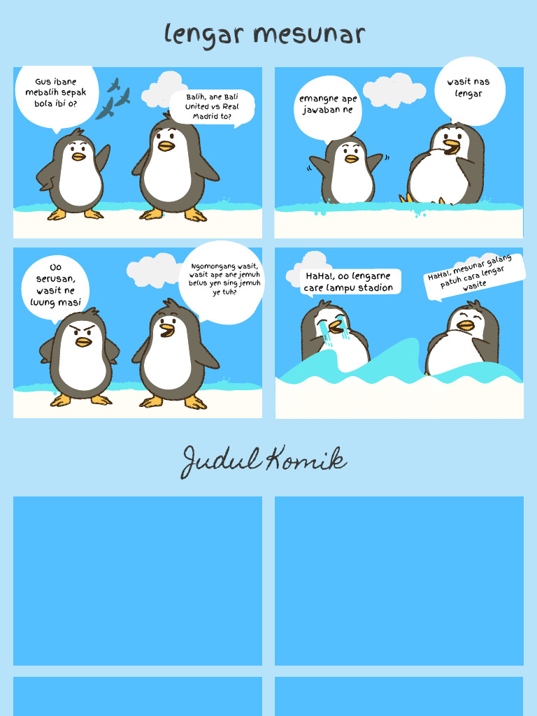 Biru Dan Putih Penguin Hewan 4 Panel Komik Strip | PDF