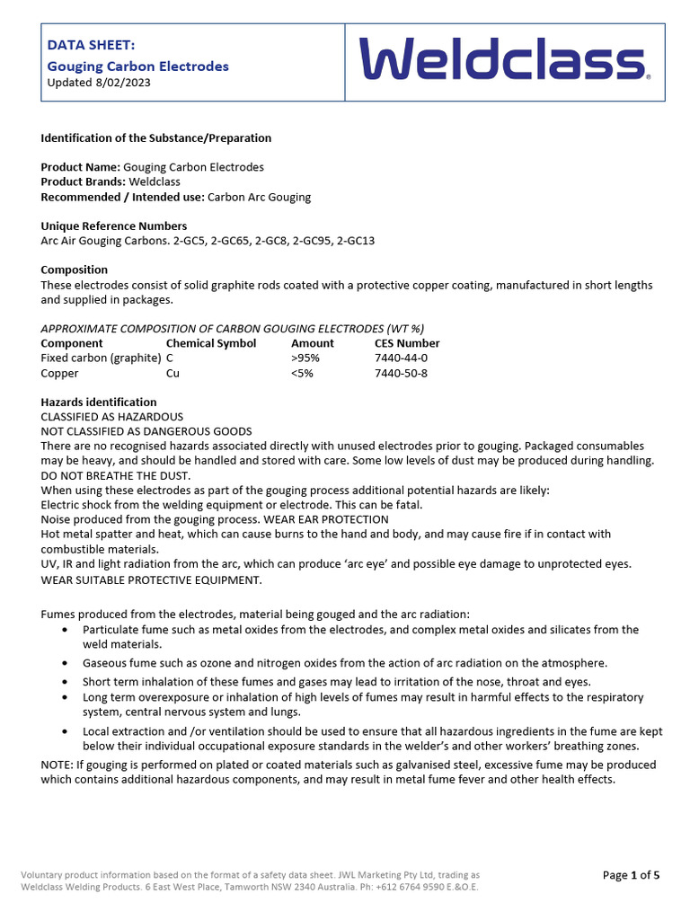 Data Sheet: Gouging Carbon Electrodes | PDF | Graphite | Carbon