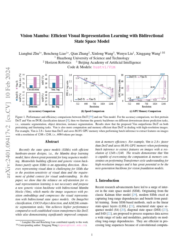 Zhu Et Al 2024 Vision Mamba Efficient Visual Representation Lear