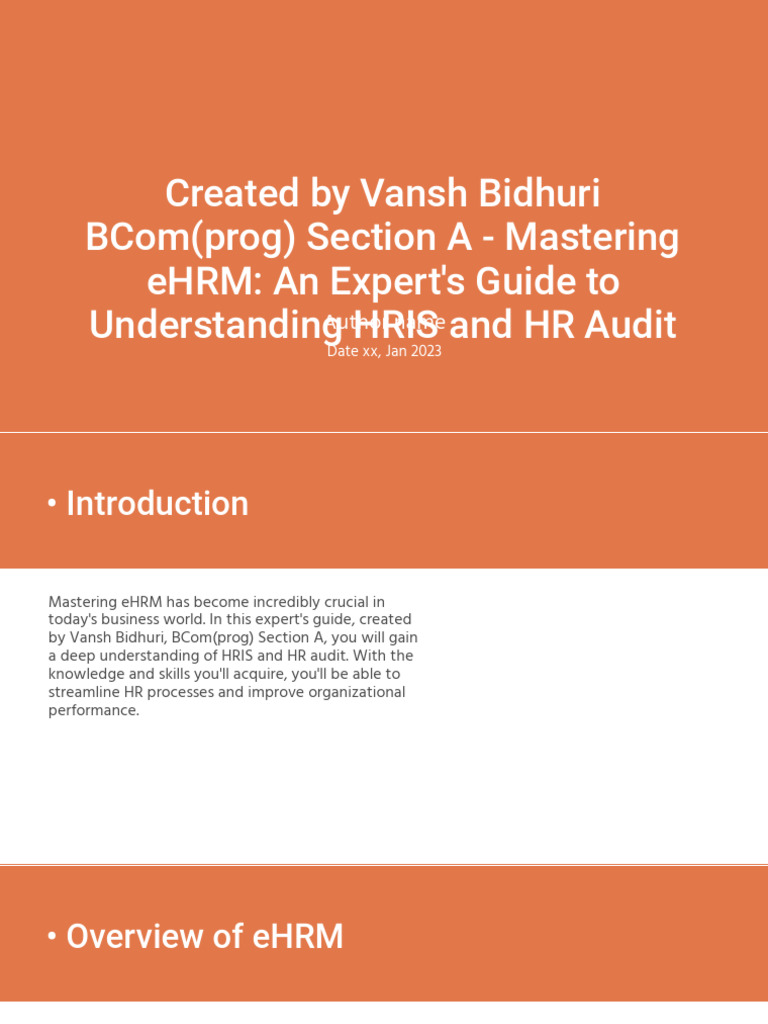 Created by Vansh Bidhuri B Com Prog Section A Mastering e HRM An Expert's Guide To Understanding ...