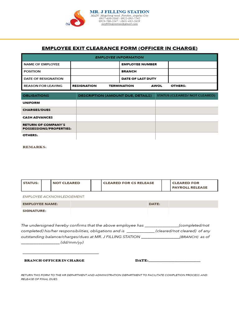 Exit Clearance-Oic Use | PDF