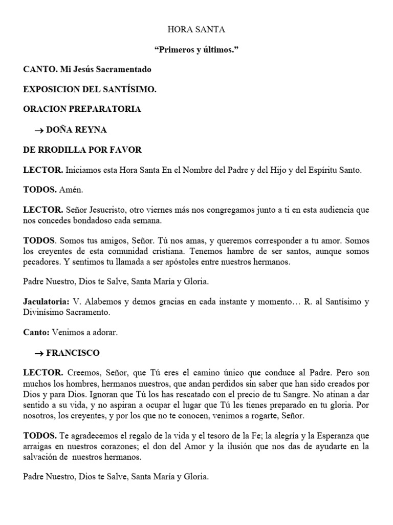 Hora Santa Con Participaciones | PDF | eucaristía | orador del Señor