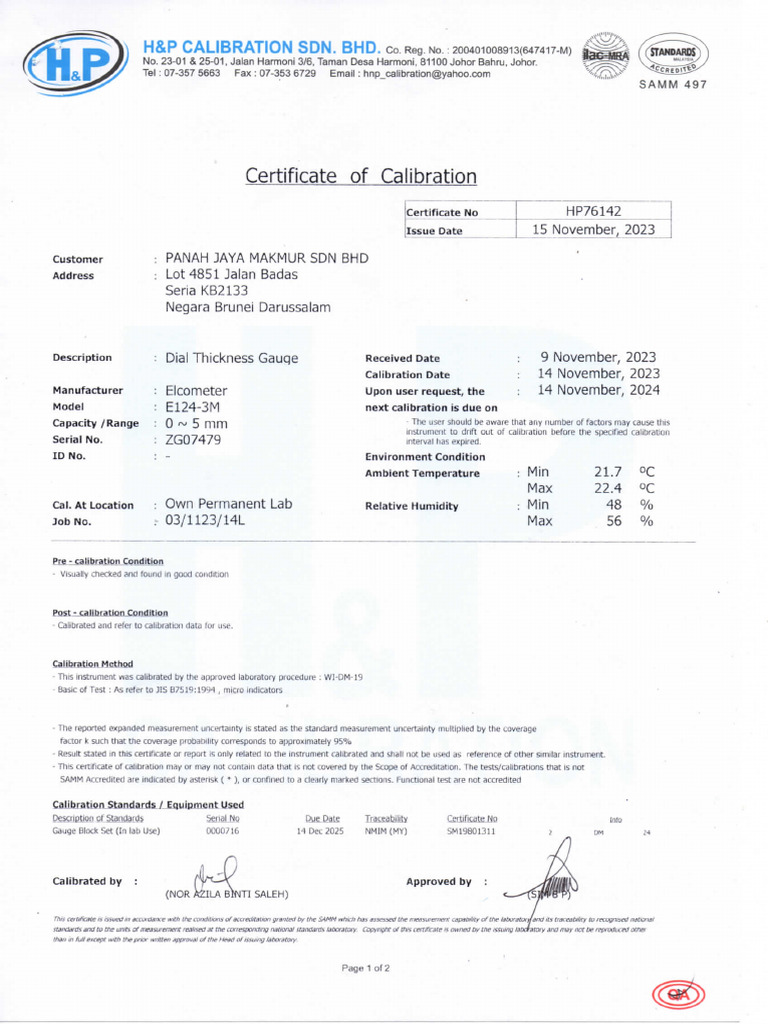 E124 3M Calibration Cert HP76142 | PDF
