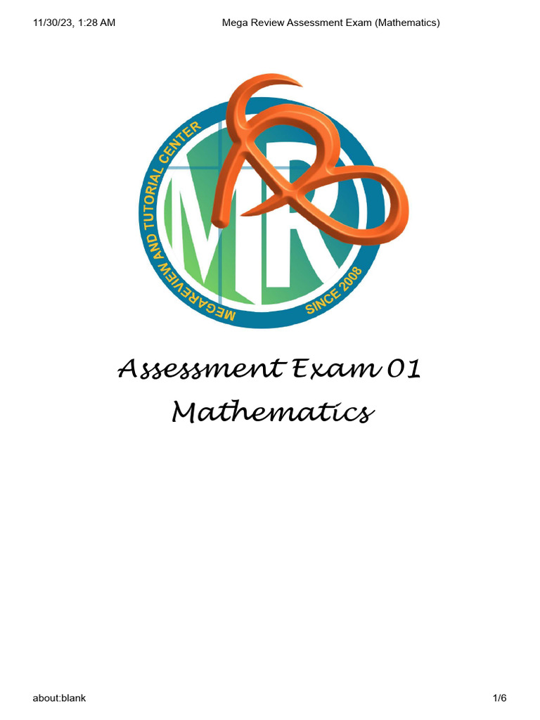 Mega Review Assessment Exam (Mathematics) | Download Free PDF ...