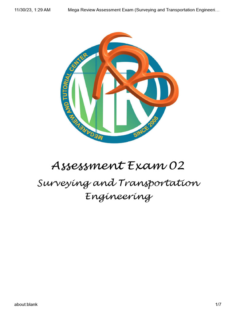 Mega Review Exam: Surveying & Transport | PDF | Traffic | Surveying