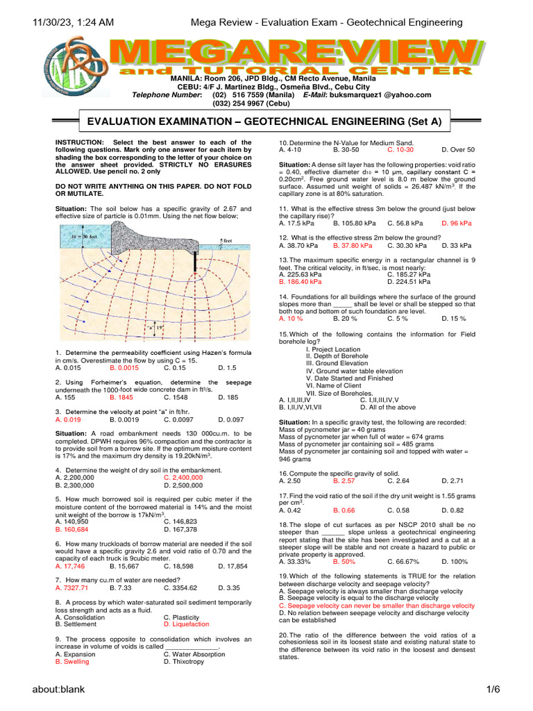 Mega Review Geotechnical Exam Guide | PDF | Soil Mechanics | Stress ...