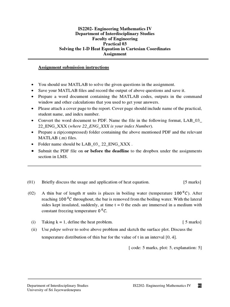 LAB 03 Assignment | PDF | Matlab | Temperature