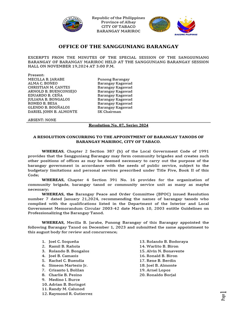 Tanod-Reso On Appointment | PDF | Philippines