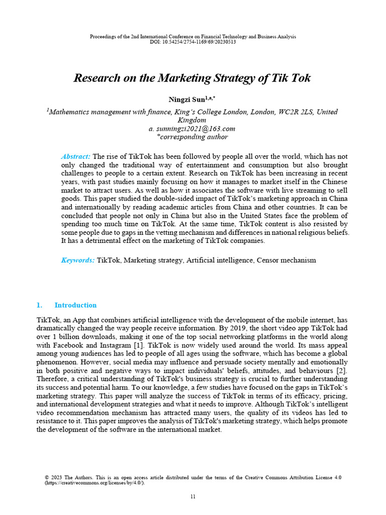 Research On The Marketing Strategy Of Tik Tok Pdf Social Media