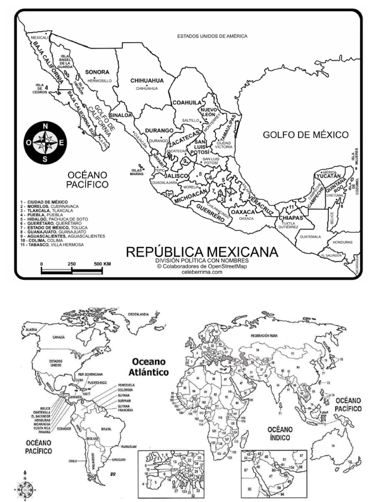 Mapa México Y Planisferio Con Nombres Pdf