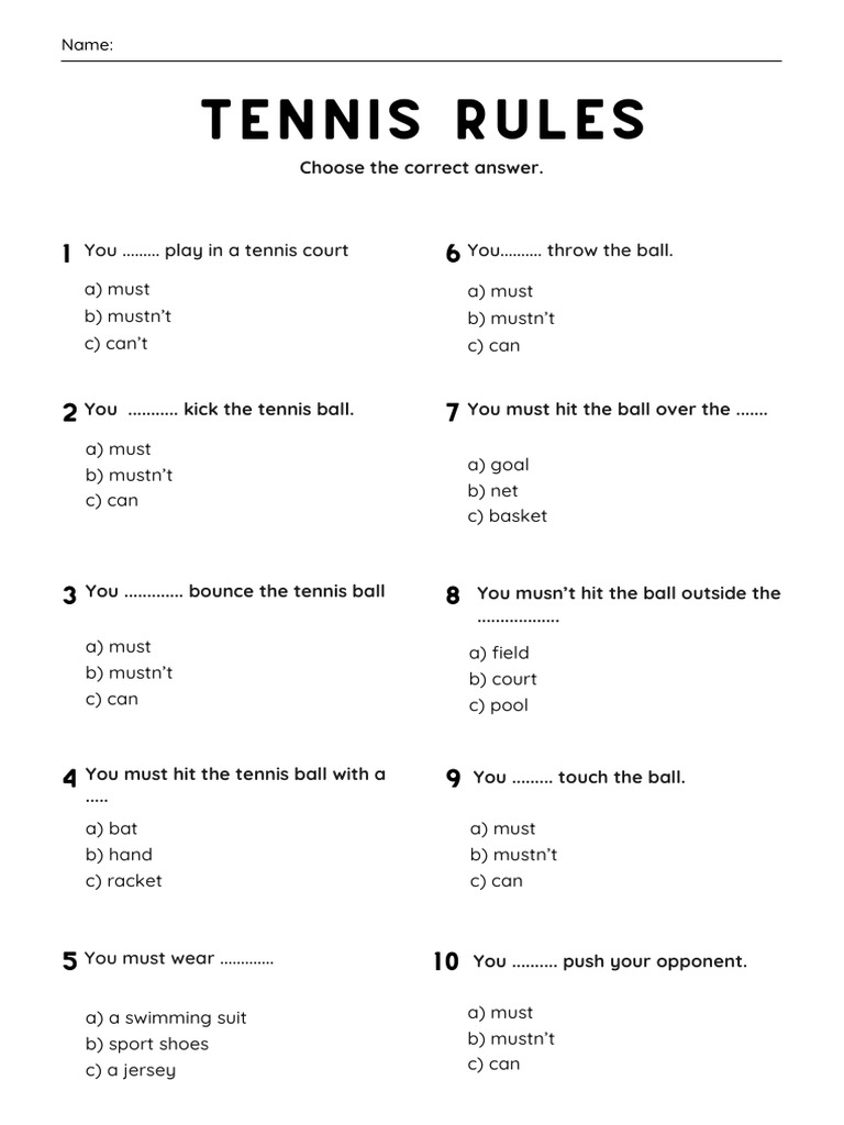 Essential Tennis Rules Quiz | PDF | Games Of Physical Skill | Team Sports