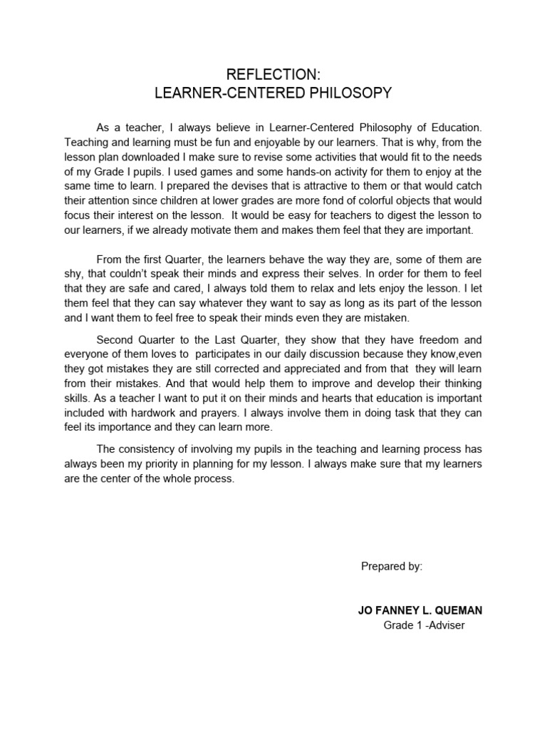 Learner-Centered Teaching Reflection | PDF