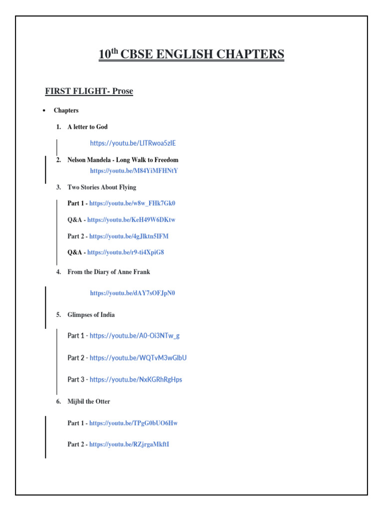 10th CBSE English Chapters Overview | PDF | Cooking, Food & Wine