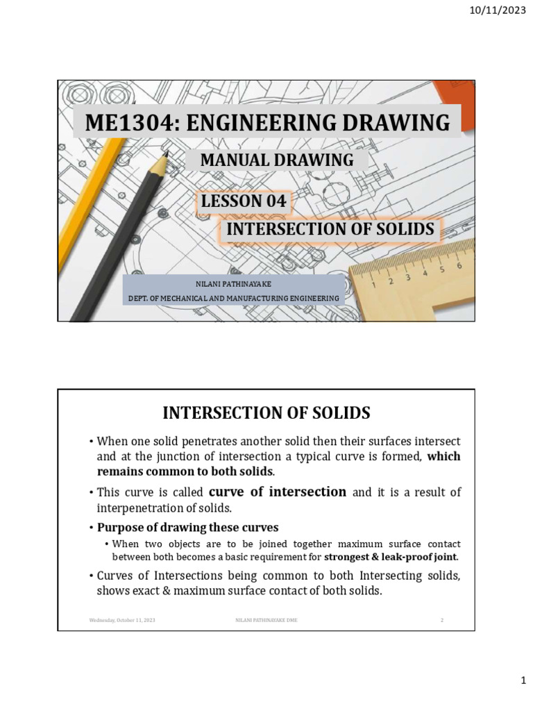 4. Lecture Slides - Intersection of Solids | PDF | Sphere | Euclidean Geometry
