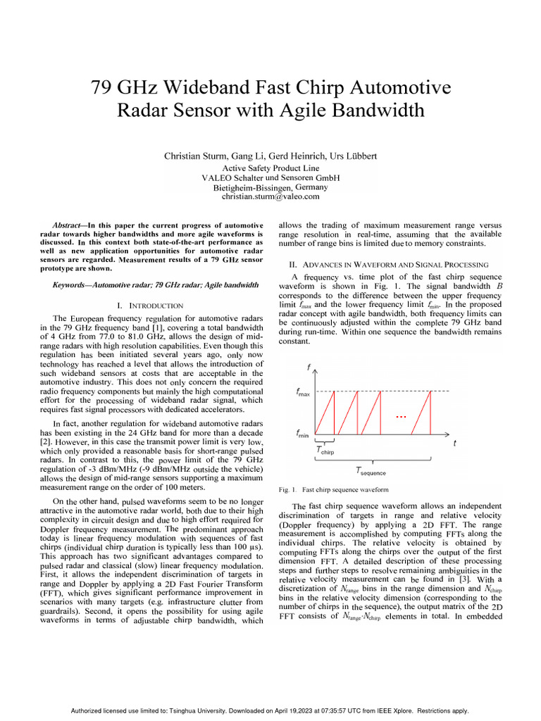 79 GHZ Wideband Fast Chirp Automotive Radar Sensor With Agile Bandwidth ...