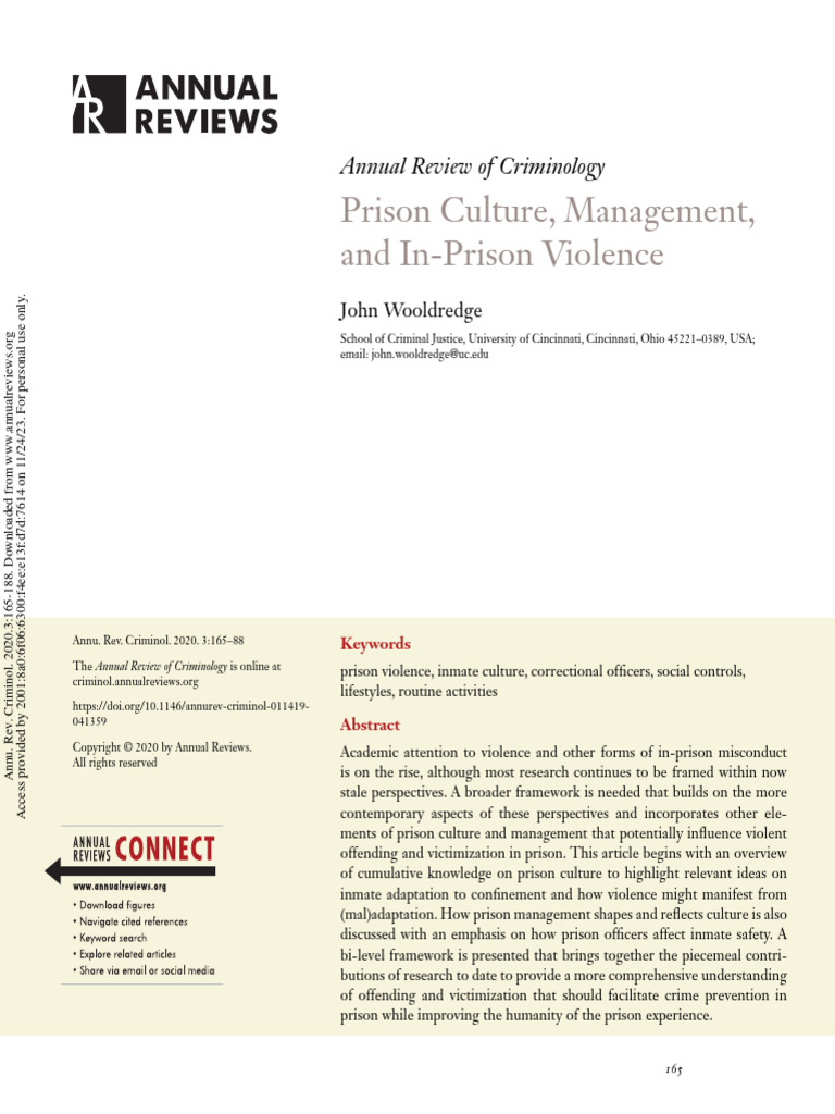 Wooldredge 2020 Prison Culture Management and in Prison Violence | PDF ...