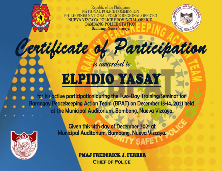 ###Certificate of Tanod | PDF