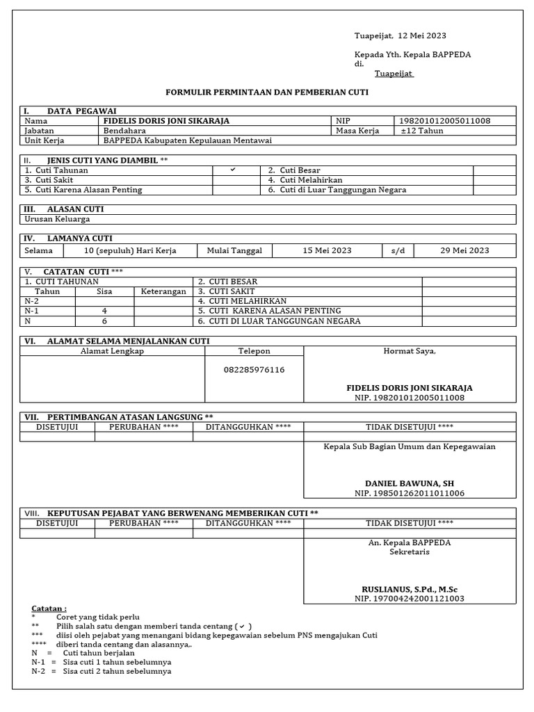 Format Cuti 2020 | PDF