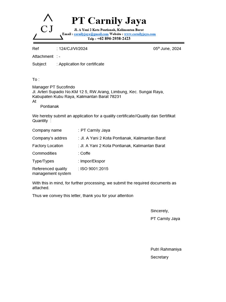 4 Surat Pengajuan Sertifikat | PDF