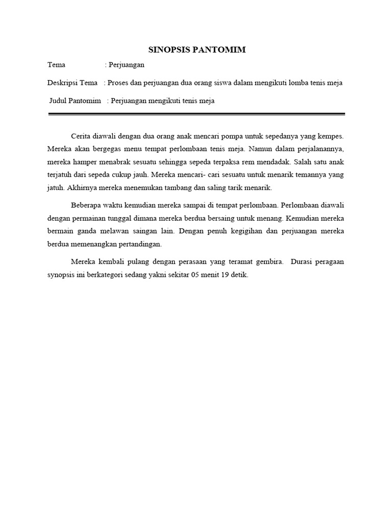 Sinopsis Pantomim, Tari, Borangan | PDF