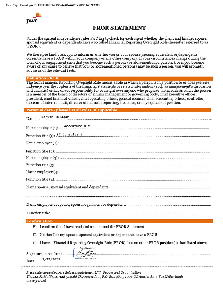 Please DocuSign: FROR Statement | PDF | Financial Statement | Business