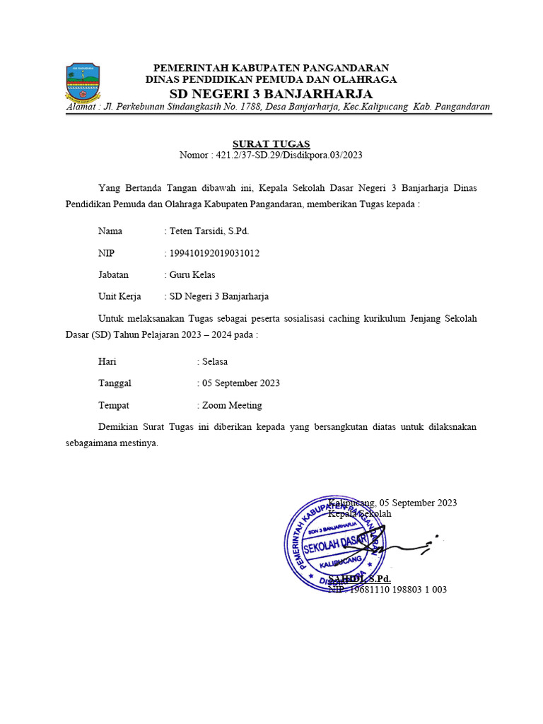 Surat Tugas Caching Kurikulum | PDF