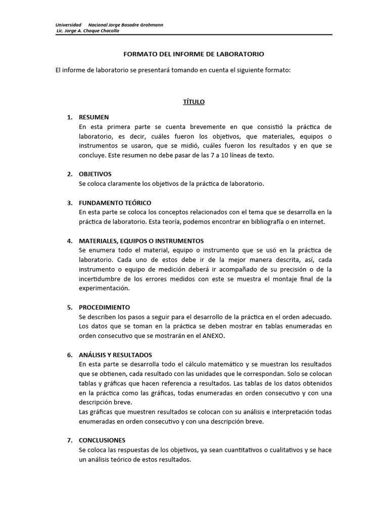 Formato - Del - Informe - de - Laboratorio Unjbg | Descargar gratis PDF | Laboratorios | Medición