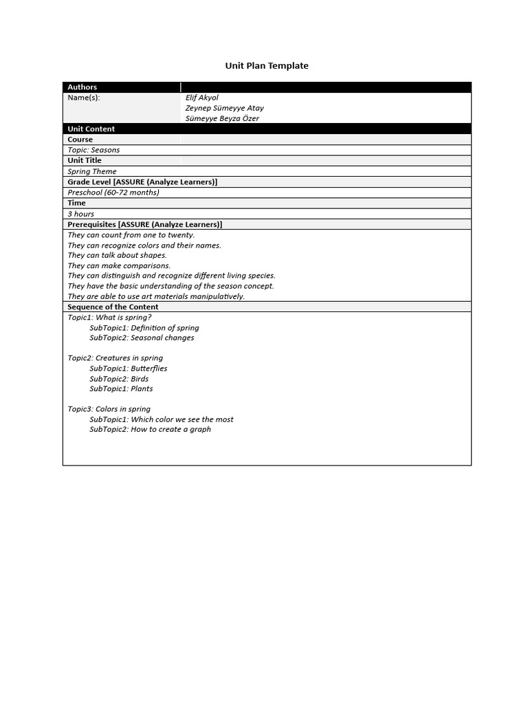 unit plan | PDF | Learning | Language Development