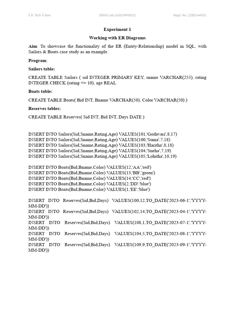 DBMS Lab Record | PDF | Databases | Sql DBMS Lab Record | PDF | Databases | Sql