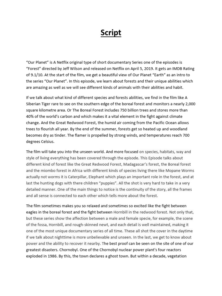 Script of Our Planet | PDF | Forests | Earth Sciences