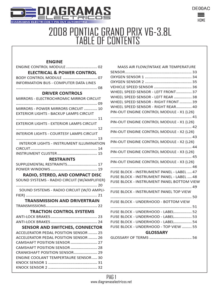 Diagramas Eléctricos Pontiac Grand Prix v6-3.8l 2008 | PDF | Throttle | Mechanical Engineering