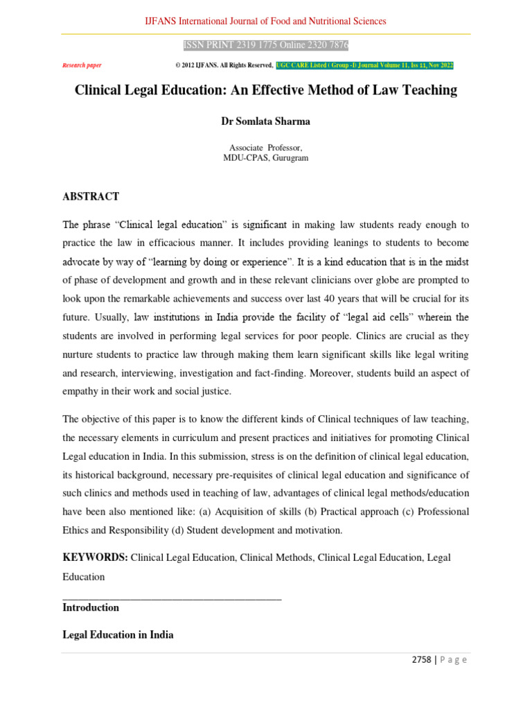 Clinical Legal Education: An Effective Method of Law Teaching | PDF ...