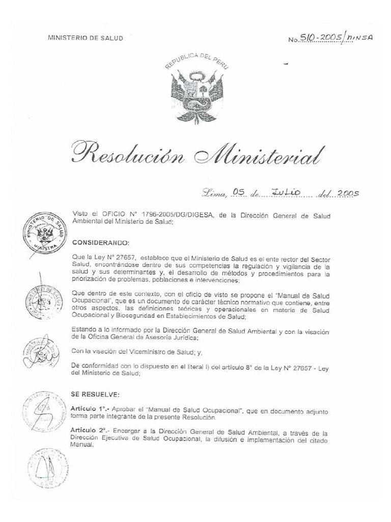 Rm510-2005-Manual de Salud Ocupacional | PDF