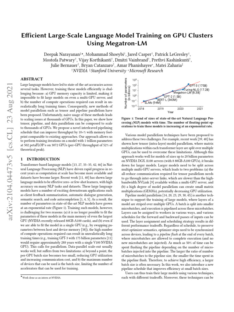 Arxiv - 20210823 - Deepak Narayanan - Efficient Large-Scale Language Model Training On GPU ...